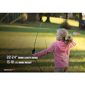 Bear Archery Goblin Bow Set for Youth, Recommended Ages 4-7, Ambidextrous, Continuous Draw Weight Up to 15-18 lb., Continuous Draw Length Up to 22-24-inches