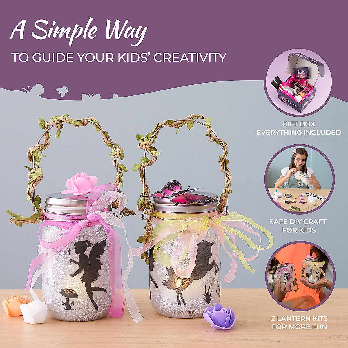 ArtSprk Fairy Lantern Craft Kit for Girls - DIY Kit Includes 2 Complete Fairy Jar Night Light Crafts for Kids - Great Gifts for Birthdays, School, Parties & Sleepovers