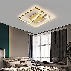 MayNuo Simple Style Led 3 Color Temperatures Dimmable Flush Mount Ceiling Light,Gold Square Lighting Fixtures,Contemporary Art Modeling Ceiling Lamp,for Bar, Living Room Ceiling Light/50Cm
