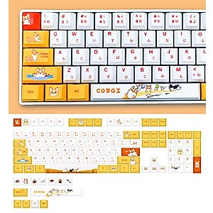 POPKEEY Corgi Dog Japanese Keycaps for Cherry MX Switches Cute Pets Mechanical Gaming Keyboard, PBT Key Caps Set（Japanese Version）