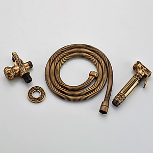Bidet Sprayer for Toilet, Antique Brass Handheld Sprayer with Hose Wall Mounted Baby Diaper Cloth Washer and Shower Sprayer for Pet,Bronze,A