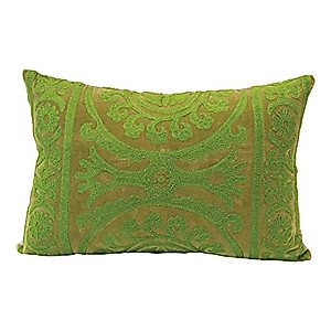 Creative Co-Op Cotton Velvet Lumbar Embroidery, Green Pillow