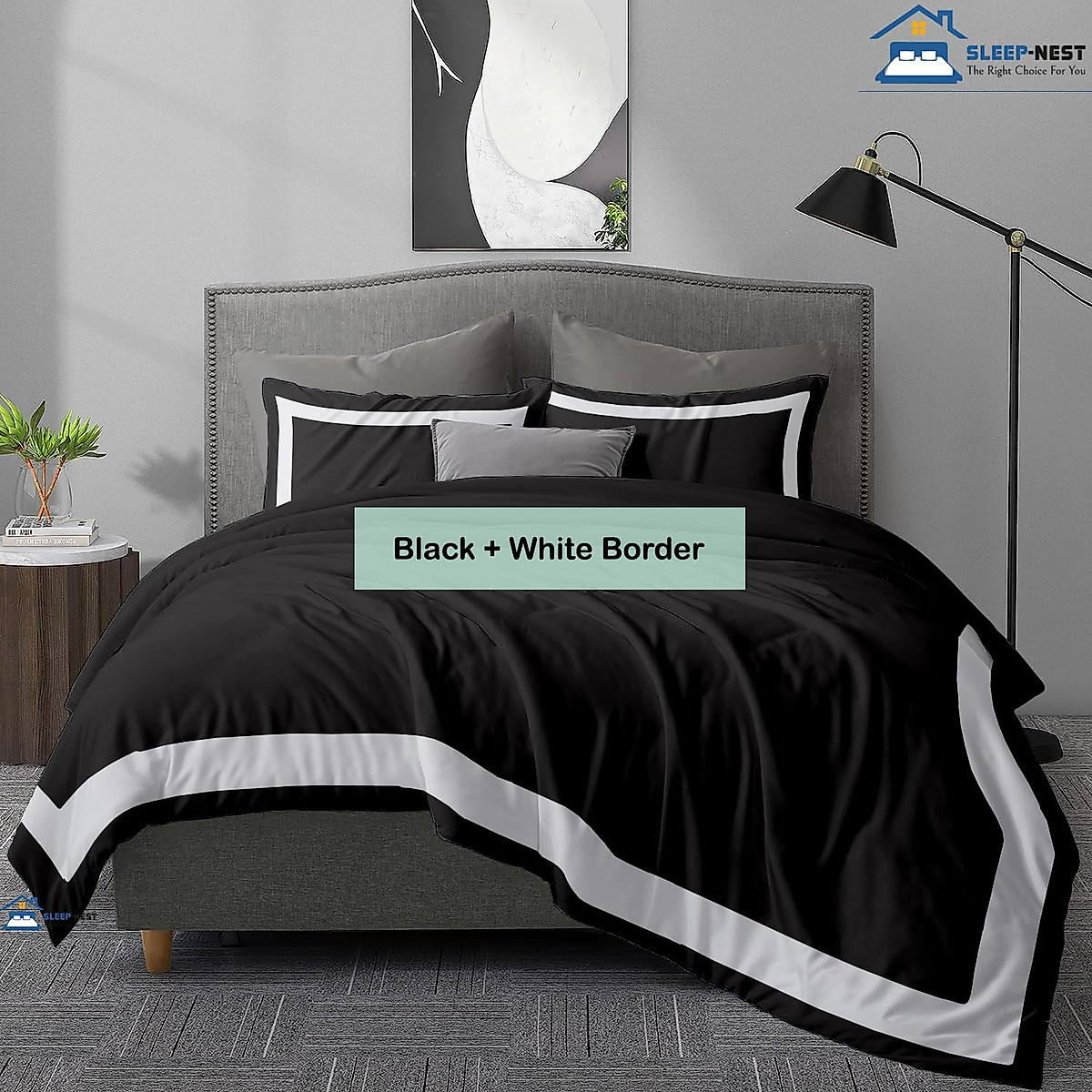 SLEEP-NEST Two Tone Duvet Cover Set King 104"x90" Long Staple 100% Egyptian Cotton - 3 Piece Shading Design 600TC Covers with Zipper Closure, Two Color Duvet Cover Super Soft, (White + Black)