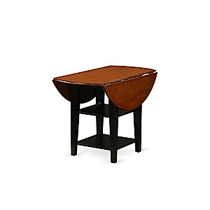 East West Furniture SUPF5-BCH-C 5 Piece Kitchen Table & Chairs Set Includes a Round Dining Table with Dropleaf & Shelves and 4 Linen Fabric Dining Room Chairs, 42x42 Inch, Black & Cherry