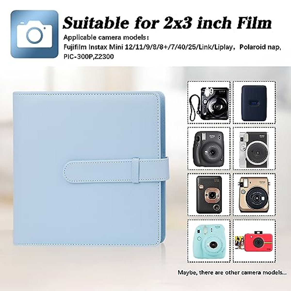 360 Pockets Photo Album for Fujifilm Instax Mini 12 11 9 8+ 8 90 40 EVO LiPlay Instant Camera, For Polaroid Snap/PIC-300/Z2300/ SocialMatic Instant Cameras & Zip Instant Printer (Pastel Blue)