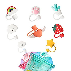 AUGSUN 8Pcs Straw Covers, Straw Tips Cover Reusable Drinking Straw Toppers, Glass Straws Protector Silicone Cloud Shape Straw Caps for 6-8mm Straws