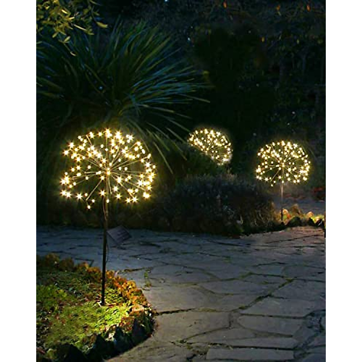 Redefun Solar Garden Lights 2 Pack 120 LED Solar Firefly Lights, 8 Lighting Modes Solar Powered Fireworks Lamp Outdoor Waterproof Decorative Starburst Lights for Yard Patio Decorations (Warm White)