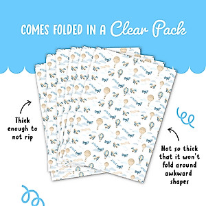 Airplanes Wrapping Paper for Boys - 6 Sheets of Retro Gift Wrap for Him - Hot Air Balloons - Pastel Blue - Planes - Birthday - Bridal Shower - Christmas - For Kids Children - Made in the UK