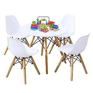 HAPPYGRILL 5-Pieces Kids Table Chairs Set Modern Style Toddler Children Dining Gaming Table Set
