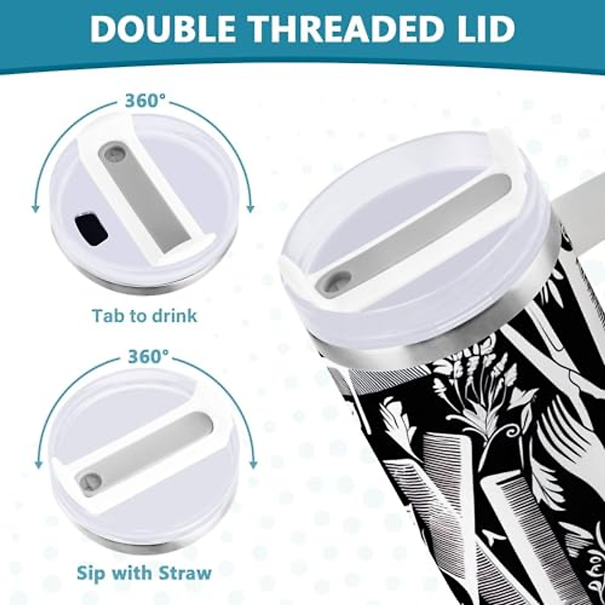 RPLIFE Hairdressing Tools Black 40oz Tumbler with Handle, Stainless Steel Coffee Tumbler, Insulated Water Bottle with Straw