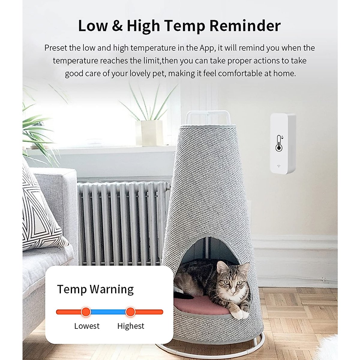 WiFi Temperature Humidity Sensor: Indoor Thermometer Hygrometer with App Alert, Free Data Storage Export, Smart Temperature Humidity Monitor for Home Pet Greenhouse, Compatible with Alexa (1-Pack)
