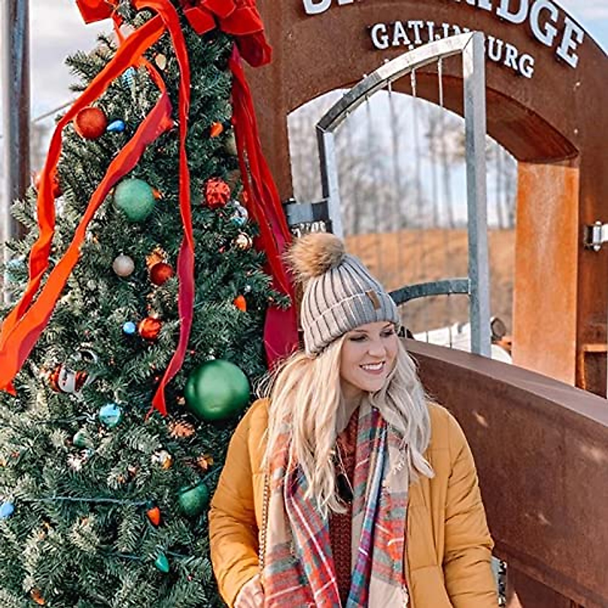 FURTALK Womens Beanie Satin Lined Knitted Beanie with Pom Winter Hats for Women (Grey)