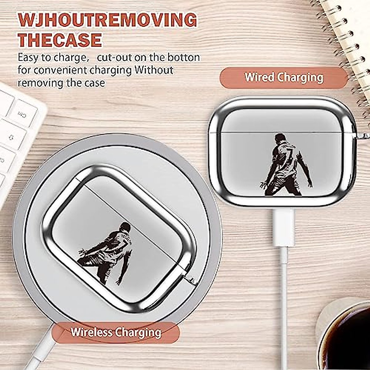 Ptnerbeh Cute AirPod Pro Case,Soccer Player Theme Pattern Design with Keychain Pendant Silicone Soft Shell Compatible with AirPods Pro Case