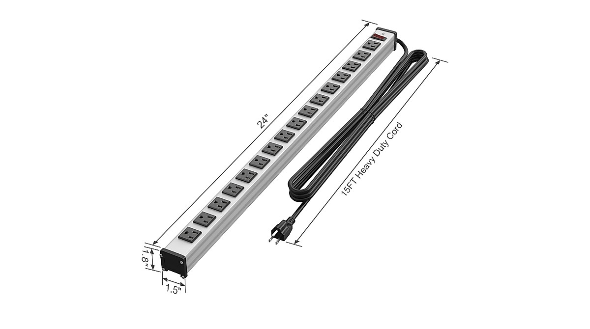 Heavy Duty 16 Outlet Power Strip for Garage & Workshop