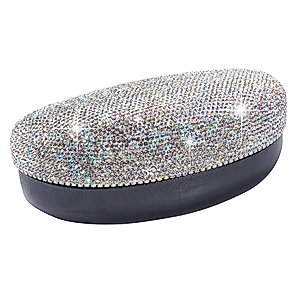 XianghuangTechnology Hard Shell Sunglasses Case,Bling Crystal Rhinestone Large Eyeglass Case Fits Most Sunglasses (White)