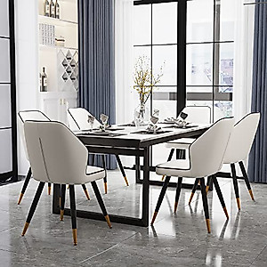Apeaka Faux Leather Dining Chairs Set of 2, Modern Upholstered White Kitchen Dining Room Chairs Armless Accent Side Chairs with Metal Legs