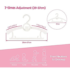 HGYZE Baby Hangers for Closet 20pcs, White Kids Clothes Hanger Plastic, 11-14" Adjustable Bulk Perchas for Newborn, Non-Slip Children Outfit Bear Hanger for Girl Boy Toddler Infant Nursery Clothing