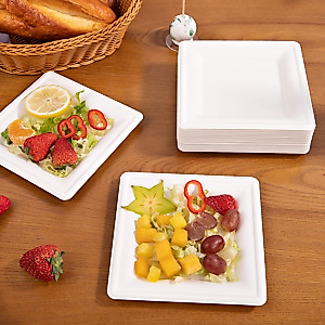 SUT 6-Inch Compostable Paper Plates, 100 PCS Square Biodegradable Bagasse Plates, Heavy-Duty Microwaveable Plates, Eco-Friendly Natural Disposable Plates, Made of Sugarcane Fibers, for Party, Picnic