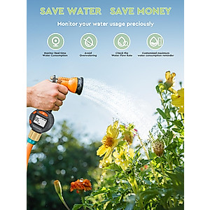 Moistenland Water Flow Meter, Water Meter with Brass Inlet, Standard 3/4" Metal, IP6X Waterproof, Water Meter for Garden Hose/RVs/Lawn/Nozzle Sprayer (Brass Inlet)