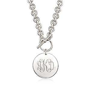 Ross-Simons Monogram - Italian Sterling Silver Personalized Disc Toggle Necklace. 20 inches