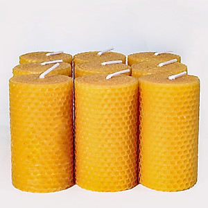 Beeswax Pillar Candles Bulk Set of 9 Handmade from 100% Pure Natural Rolled Bees Wax - Measures 2" x 3.4", Great for Home Decor, Party & Events, 10-12 Hour Burn Time