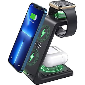 3 in 1 Charging Station - Wireless Charger for iPhone, Apple Watch & AirPods - Fast Charging Stand Dock for Qi-Enabled Phones, Samsung, Android, Smart Watch, Bluetooth Headset