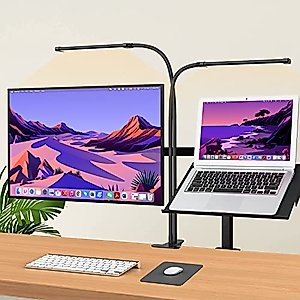 iZELL 154 LED Dimmable Desk Lamp - 【3 Colour Temperatures & 10 Brightness Levels】 2X 70cm Flexible Gooseneck with USB Charger, Easy Clip on Reading Light, Led Table Lamp, Work Lamp for Home/ Office