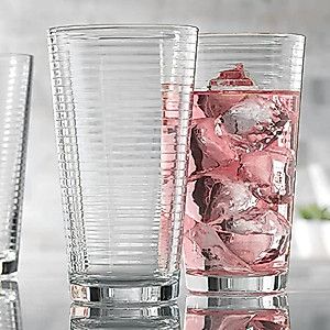 Glaver's Drinking Glasses - Set of 10 - Highball Glass Cups, Premium Quality Cooler 17 Oz. Ribbed Glassware. Ideal for Water, Juice, Cocktails, and Iced Tea. Dishwasher Safe.