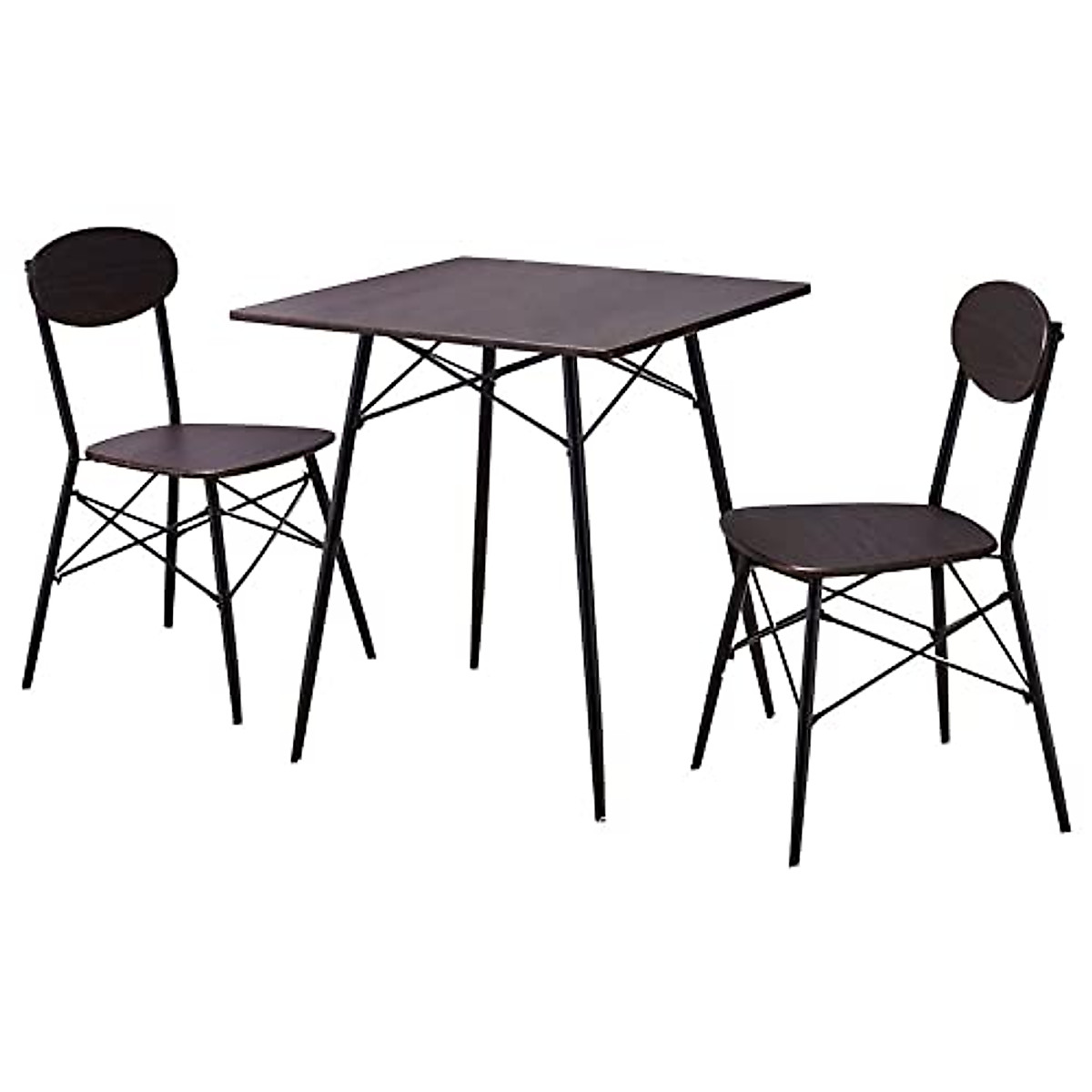 Pilaster Designs Indoor Home Decorative Furniture Valley 3 Piece Dining Set, Black Metal Frames & Walnut Wood Top, 27.5" Square, Modern (Table & 2 Oval Back Chairs)