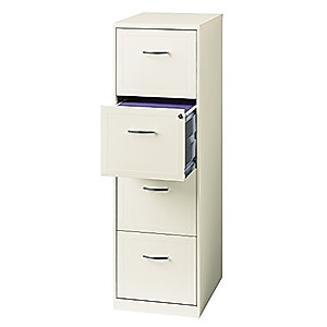 Space Solutions Deep 4 Drawer Vertical 18" Metal File Cabinet, Black, Pearl White
