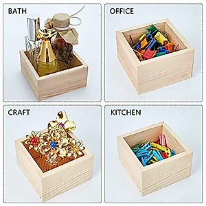 PH PandaHall 4pcs Small Wooden Box 3'' x 3'' 4'' x 4'' Rustic Wooden Box Square Storage Organizer Container Wooden Craft Box for Succulents Plant Collectibles Home Venue Decor Small Item