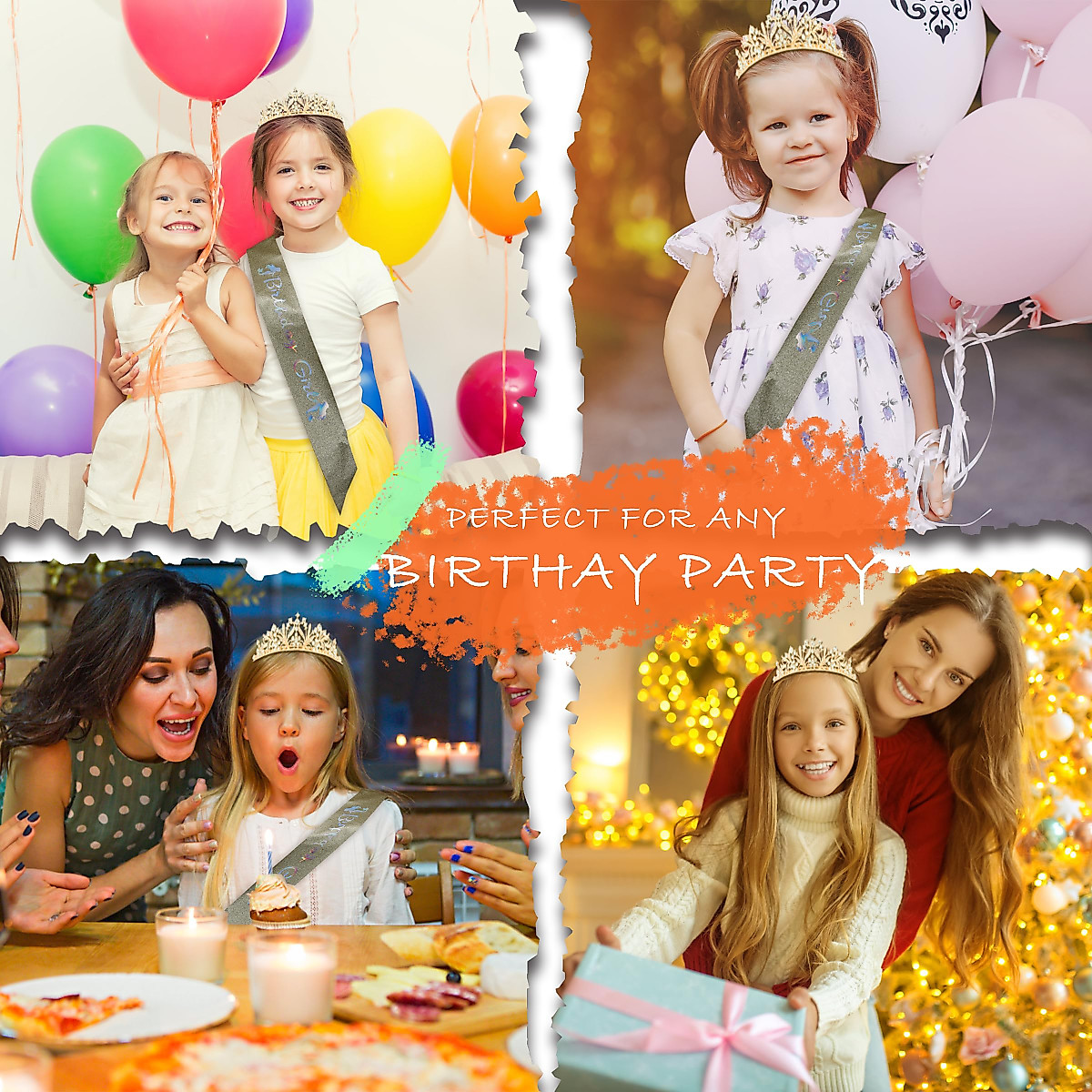 Vovii Birthday Sash and Tiara for Girls Birthday Girl Gold Sash and Rhinestone Gold Tiara Set Birthday Decoration Headband for Little Girl Hair Accessories for Birth Party Gold