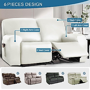 KTYX 4-Pieces/6-Pieces /8-Pieces Recliner Sofa Cover Sets Leather PU Reclining Couch Split Stretch Slipcover Inclined Sofa Covers1/2/3 Seater Sectional (Color : Ivory, Size : 6 Piece | Loveseat)