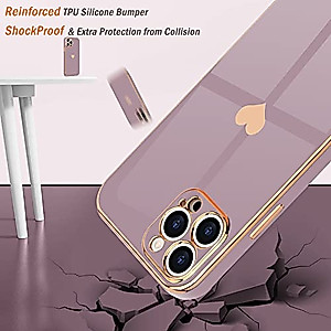 Teageo for iPhone 14 Pro Case for Women Girl Cute Love Heart Luxury Plating Soft Bling Back Cover Raised Full Camera Protection Bumper Silicone Shockproof Phone Case for iPhone 14 Pro, Lavender