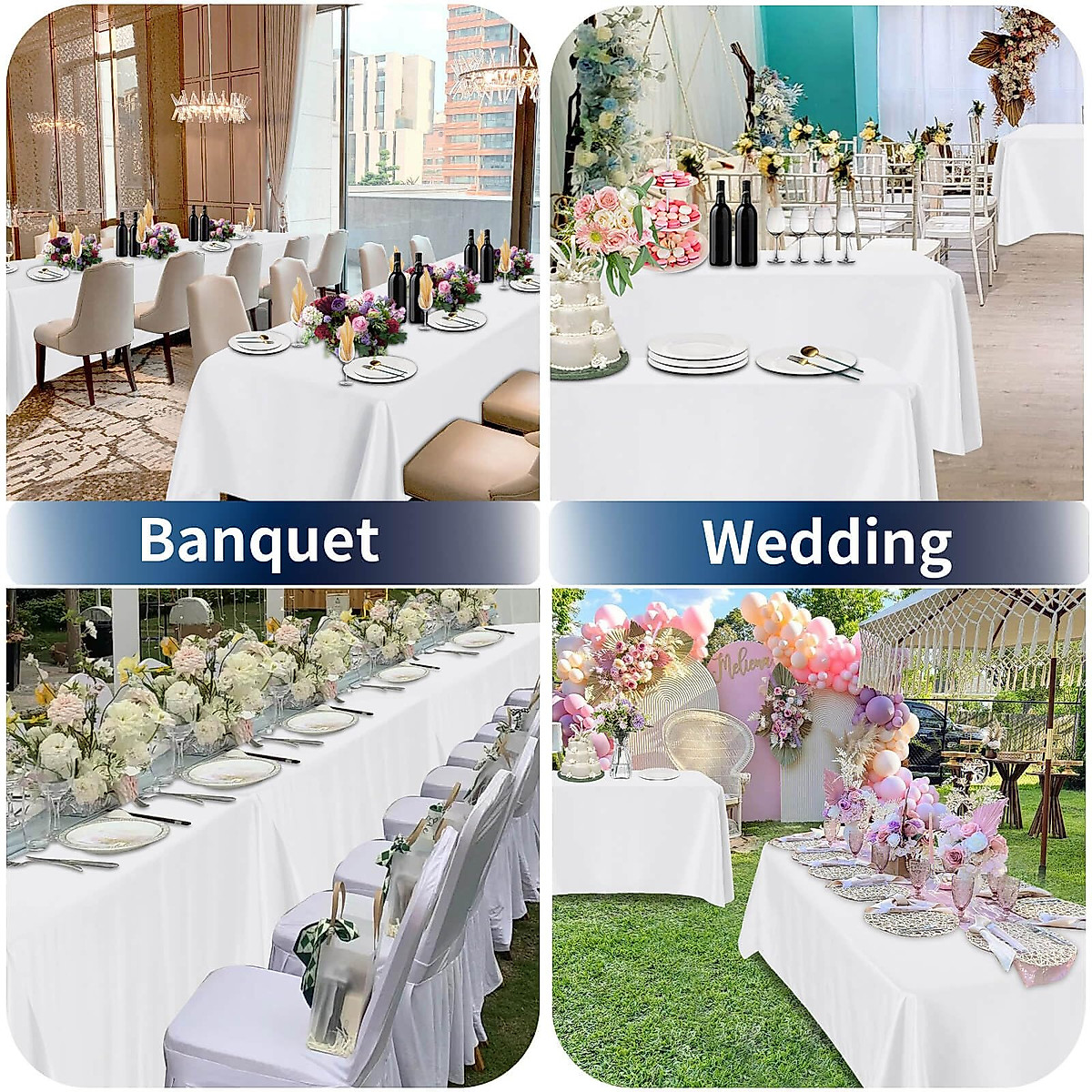 PureFit 6 Pack White Table Cloths 60 x 102 Inch, Stain and Wrinkle Resistant Table Linen for 6 Ft Rectangle Table, Polyester Table Covers for Dining Table, Wedding, Party, Banquet and Camping