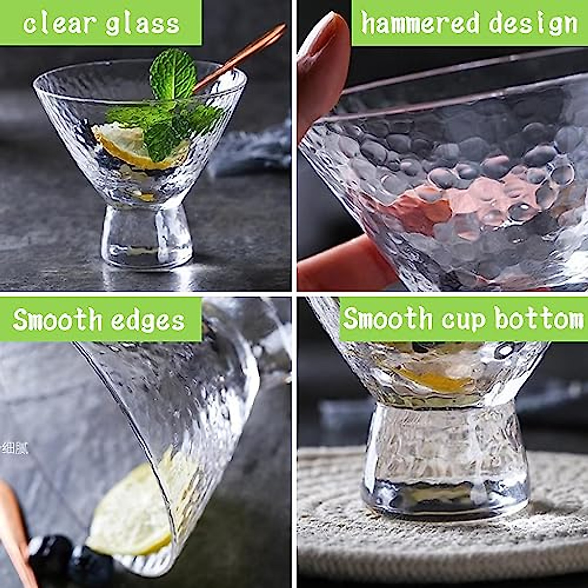 NDSWKR Stemless Martini Glasses Set of 6, 8 Oz Glass Ice Cream Bowls, Crystal Dessert Cup for Sundae, Smoothie, Fruit, Yogurt, Snack, Cocktail, Margarita
