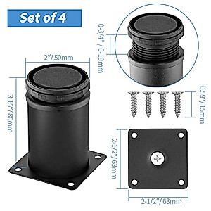 Masendelk 3 Inch Metal Furniture Legs Stainless Steel Adjustable Legs Black Metal Legs Round Cabinet Legs for Coffee Table Cabinet Desk Sofa Shelves, Pack of 4