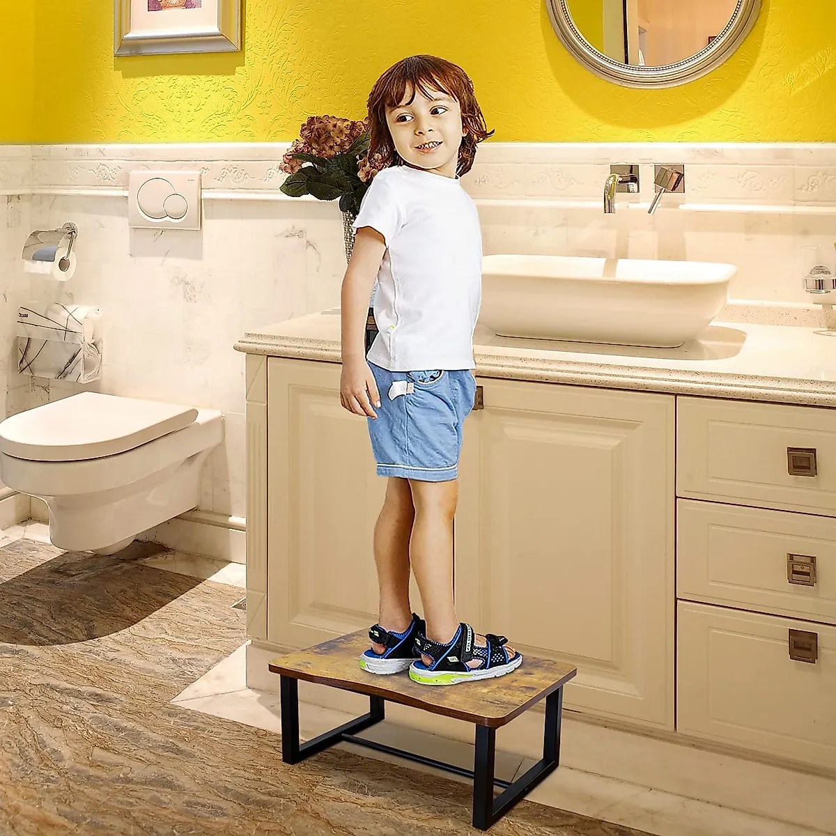 Itsst Wooden Step Stool,Stepping Stool for Adult & Kids，Wood One Step for Kitchen, Bedroom, Living Room, Bathroom Hold up to 500lbs