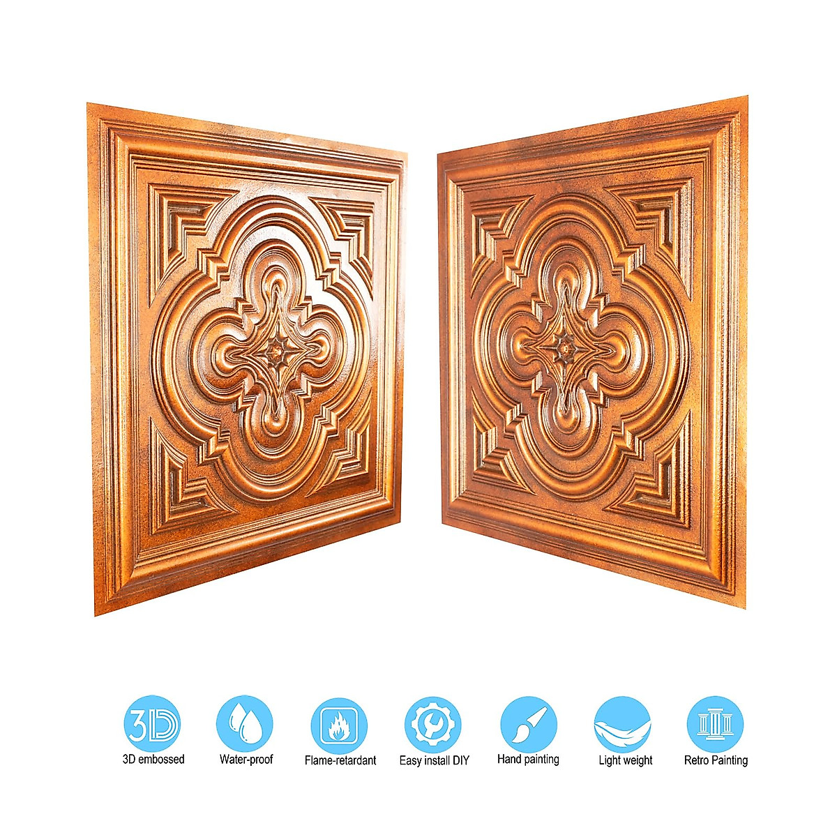 PAINTSDECOR Suspended Ceiling Tiles Farmhouse Tin Ceiling Tiles for Cafe Club Salon Hotel Store Bar 2'x2' PL36 Archaic Copper 10pcs