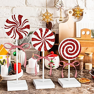 3 Pieces Christmas Table Decorations Wood Candy Set, Red Christmas Tiered Tray Decor,Rustic Christmas Candy Table Decorations for Home Tables(Cute)