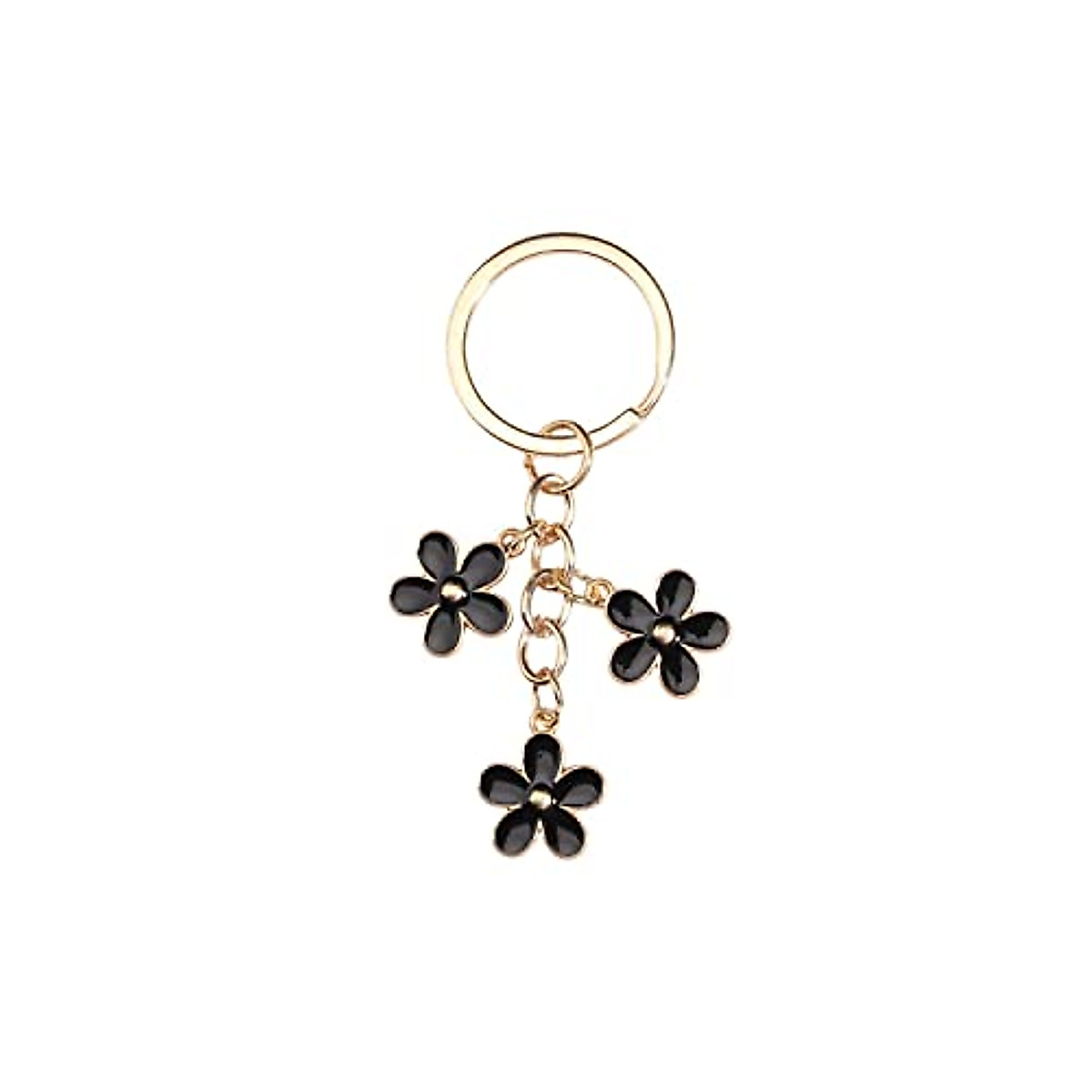 Fuqimanman2020 1~4 Pcs Flowers Charms Enameled Keychain Cute Flowers Chain Tassel Keyring Gifts Purse Bag Accessories(Black)