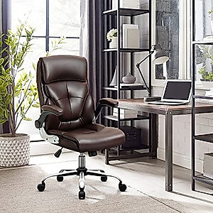 YAMASORO Executive Office Chair,Ergonomic Chair with Lumbar Support,Comfortable Computer Desk Chairs Flip up Arms and Wheels Swivel Task Chair, Brown