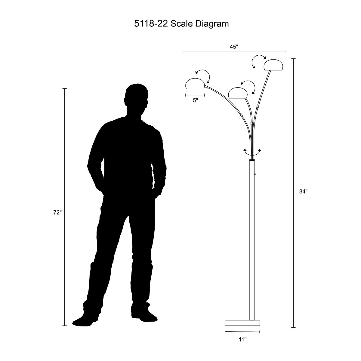 Adesso 5118-22 Domino Arc Lamp, 84 in., 3 x S11 Shape Bulbs E17 Intermediate Socket, Brushed Steel, 1 Floor Lamp