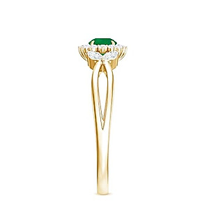 Rosec Jewels Natural Emerald Diamond Flower Ring for Women, AAA Quality, Certified Emerald Flower Engagement Ring, 14K Yellow Gold, Size:US 7.50