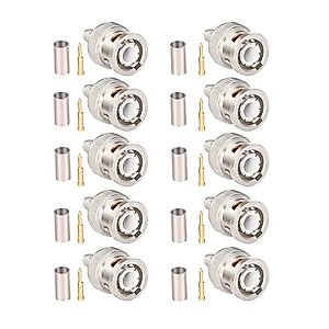 MOOKEERF 10 Pack 50 Ohm BNC Male Crimp Connector,BNC/Q9 Connector for RG58/RG142/RG400/LMR195/KSR195/3D-FB Cable
