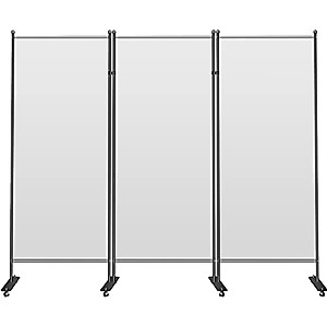 VEVOR Room Divider 6ft, Room Divider Wall 3 Panels, Partition Room Dividers 89"x73", Folding Room Divider, Panel Room Divider, Folding Privacy Screen with Wheels (Light Gray) for Home, Dorm, Office