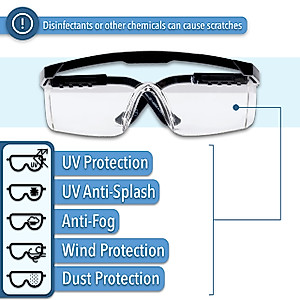 UNCO-Safety Glasses, Anti Fog Safety Glasses with Adjustable Arms, Safety Glasses Anti Fog, Clear Safety Glasses, Lab Safety Glasses, Eye Protection Glasses, Protective Eyewear, Work Glasses