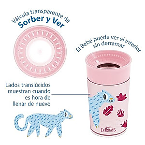 Dr. Brown's Milestones Cheers 360 Cup Spoutless Transition Cup, Travel Friendly & Leak-Free Sippy Cup, Pink Leopard – Red Lemur, 10 oz/300 mL, 2 count (1 pack)