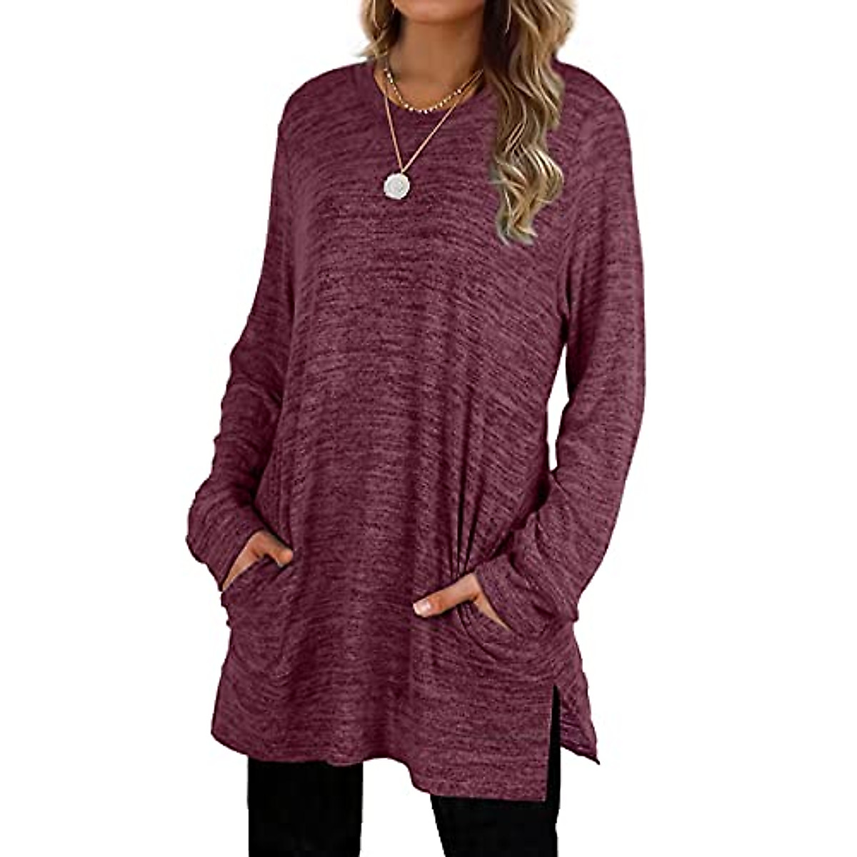 XIEERDUO Plus Size Sweatshirts For Women Oversized Sweaters Crewneck Tunic Tops Fuchsia 3XL