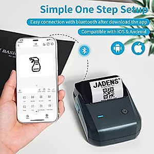JADENS Label Makers, Bluetooth Label Printer for Barcode, Address, Clothing, Mailing, Small Business, Home, Portable Label Maker Compatible with iOS & Android, with 1Pack 50×30mm Label